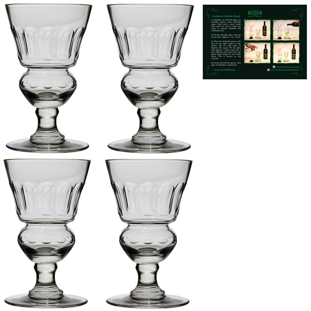 ALANDIA Original Absinthe Glasses Set of 4 | With Reservoir | Mouthblown Glass (not pressed)