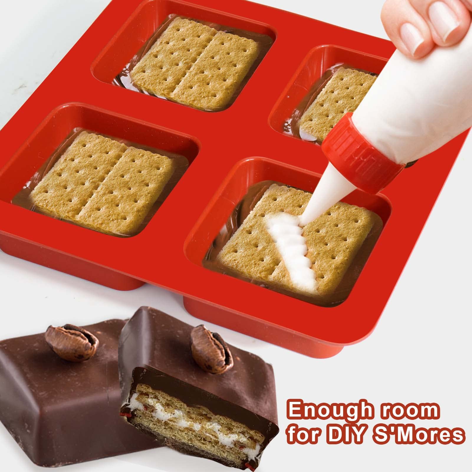 AIERSA 3Pcs Chocolate Covered Cookie Molds for S'mores, 4 Cavity Square Silicone Mold for DIY Sandwich Cookies, Brownies, Muffin, Mousse, Cakes, Candy, Chocolate