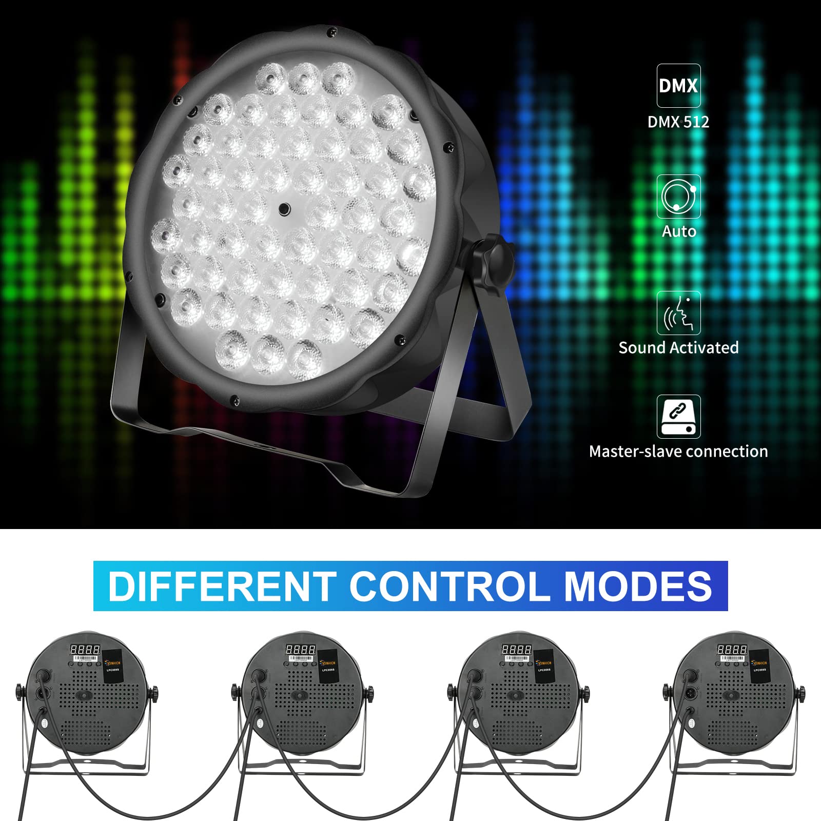 LED Stage Light 4Packs,Yunhion 90W Halloween RGB LED Par Light,9 Modes LED Uplight Party Light with DMX Sound Activated,Stage Lighting for Weeding Party Club Disco Strobe Par Light