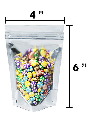 QQ Studio Clear Window Aluminum Mylar Heat Sealable Standup QuickQlick™ Bags (100 Pack) (Clear/Silver, Standup 2oz)