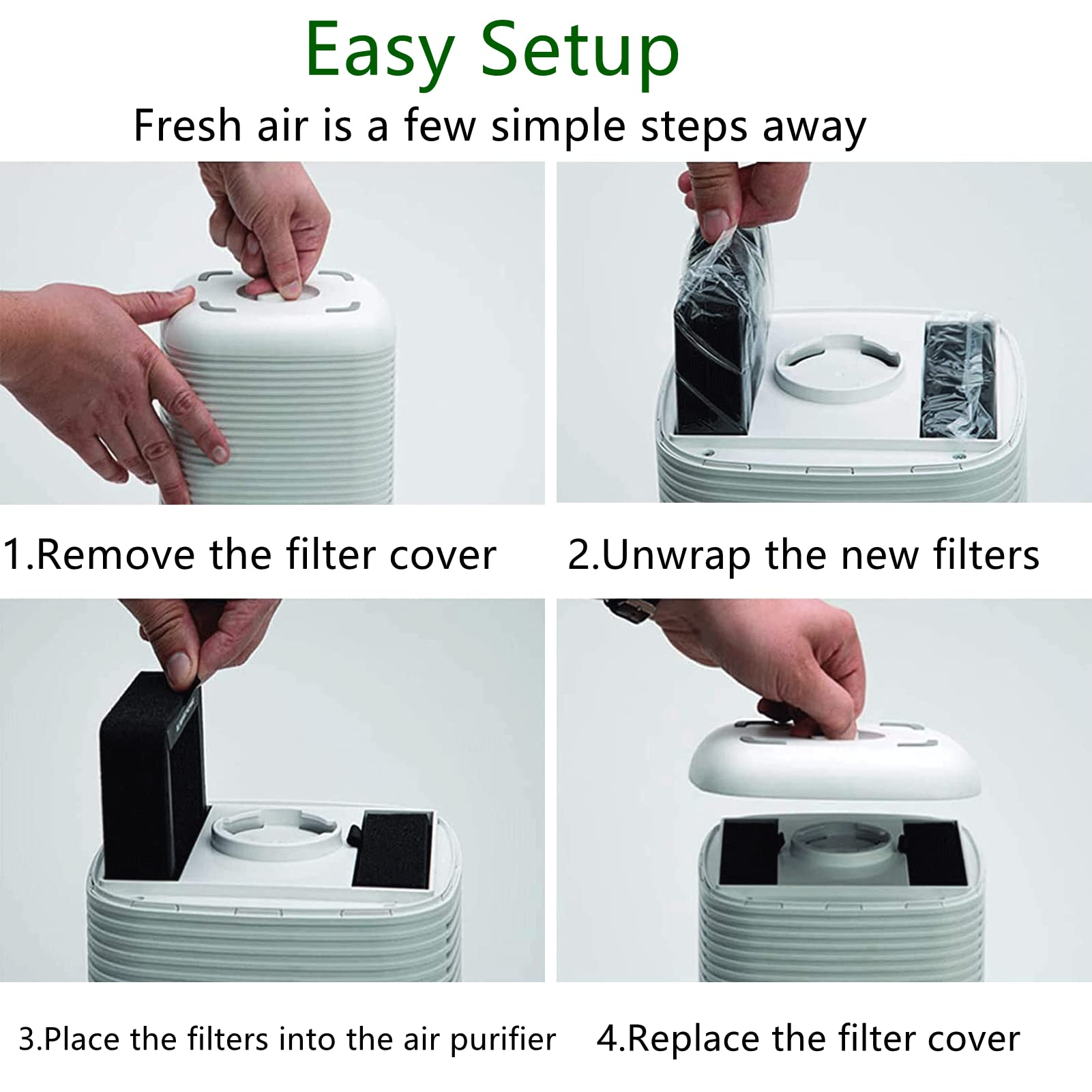 LeadCon 4 Pack LV-H128True HEPA Replacement Filter Compatible for LEVOIT LV-H128 / PUURVSAS (HM669A) / ROVACS (RV60) Air Purifiers,Part LV-H128-RF