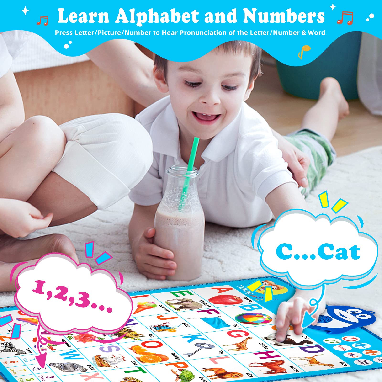 Lefree Electronic Interactive Alphabet Wall Chart, Preschool Learning Toys, ABC & Numbers & Music Talking Poster, Toddler Christmas Gifts (Alphabet-Blue)