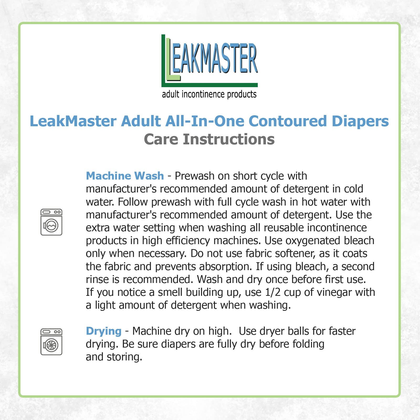 LeakMaster Adult Sized Contoured All in One Cloth Diapers - Hourglass Shaped Multi-Layered Cotton Gauze Interior with PUL Waterproof Outer Moisture Barrier - Medium (Fits 32-36 Inch Waists)
