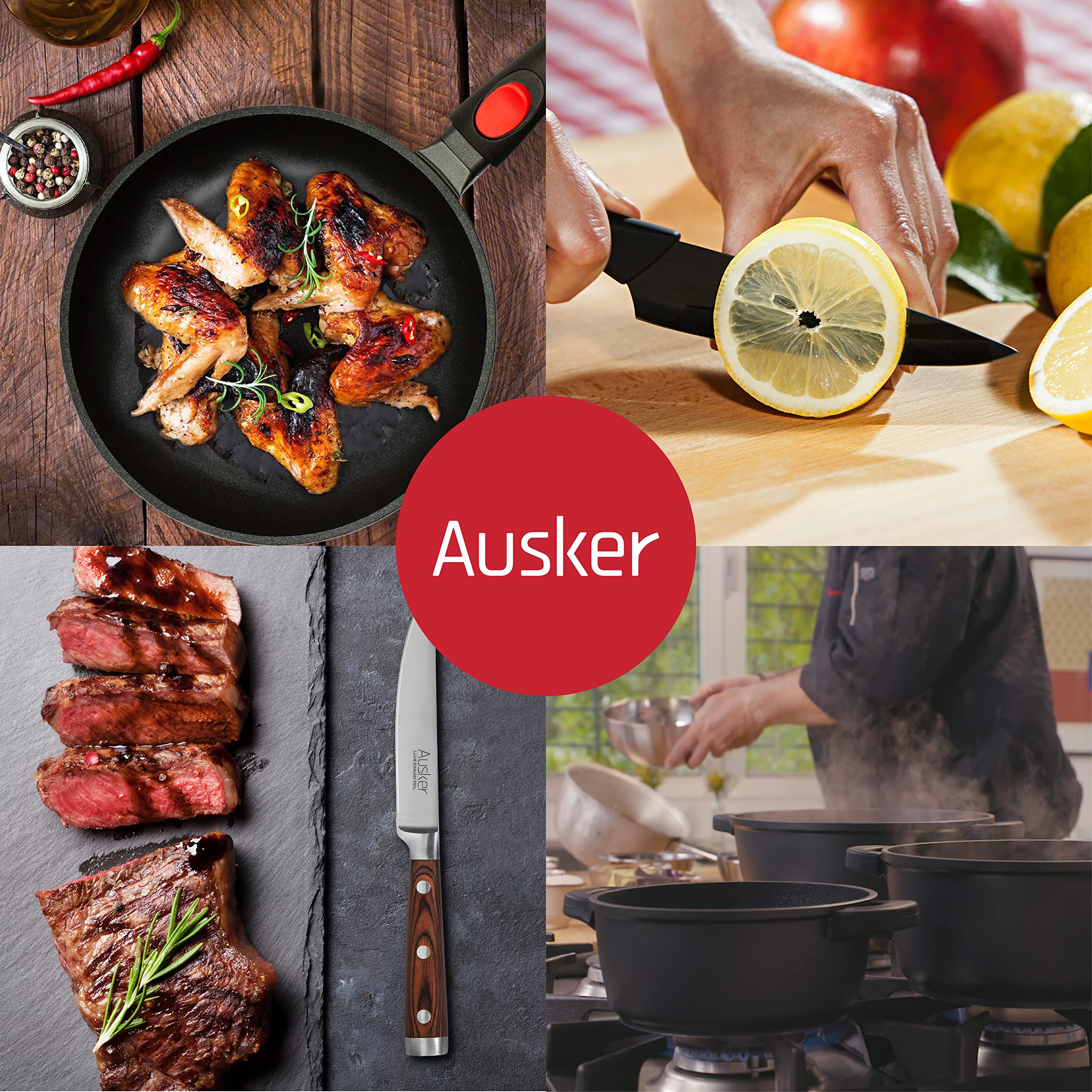 Ausker - Grill Pan, Non Stick for Perfectly Cooked Meat and Steak, Works on any Hob including Induction, Electric and Gas (28cm x 28cm)
