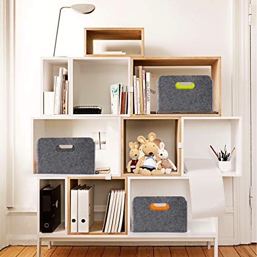 Welaxy storage basket Felt Foldable Drawer Organizer bin Cube Shelf Small box for Kids Toys Books Clothes Office Bedroom Closet Babies Nursery organizing(Charcoal