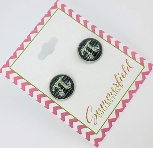 Stainless Steel Pi Print Glass Stud Earrings 12mm