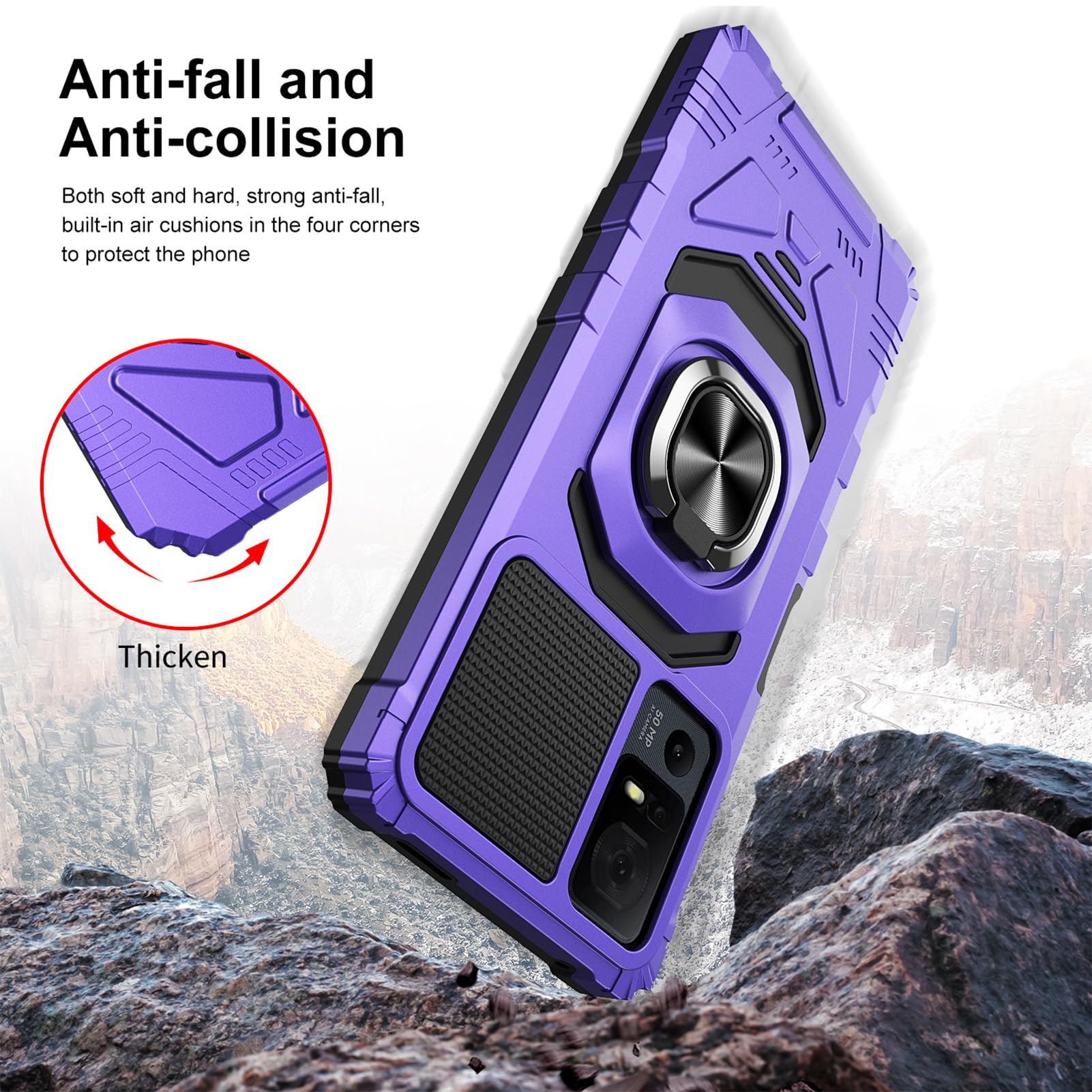 Ailiber for TCL 40 XL/TCL 40 T(T608DL)/Lively Jitterbug Smart 4 Case with Screen Protector, Ring Kickstand for Magnetic Car Mount, Military Grade Shockproof Protective Phone Cover for TCL 40T-Purple