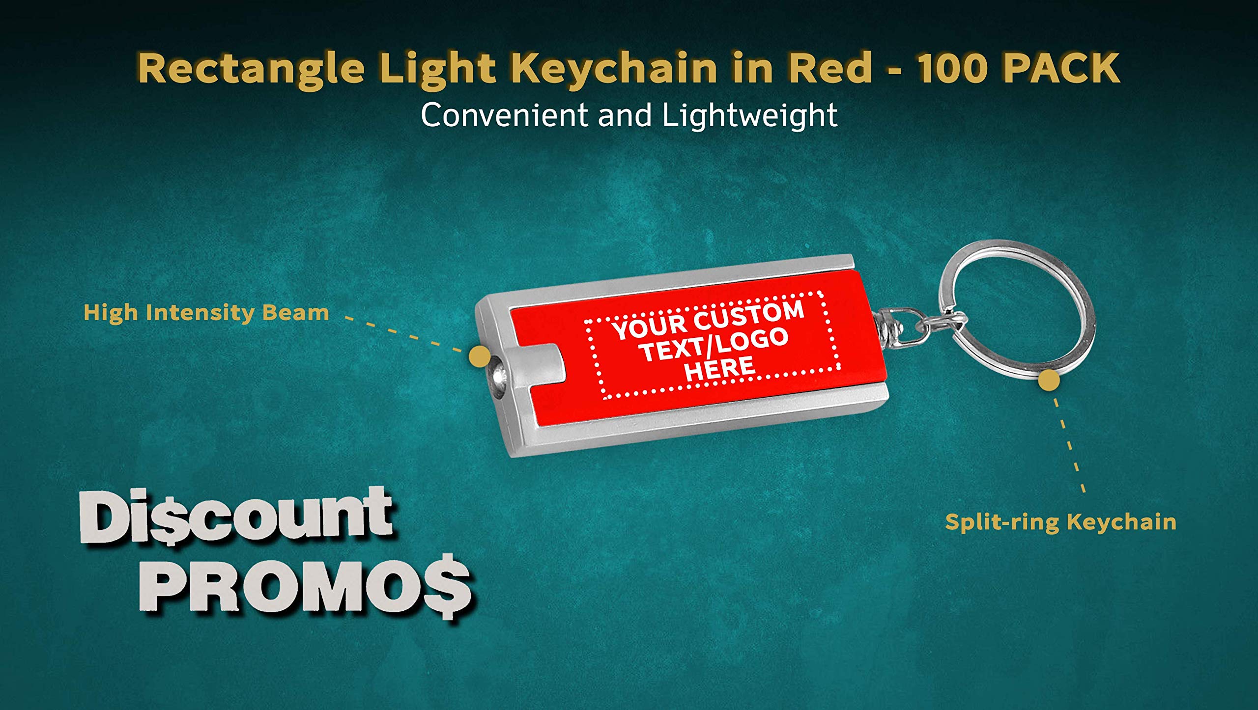 DISCOUNT PROMOS 100 Flashlight Keychains Pack - Customizable Text, Logo - Rectangle, Plastic - Red