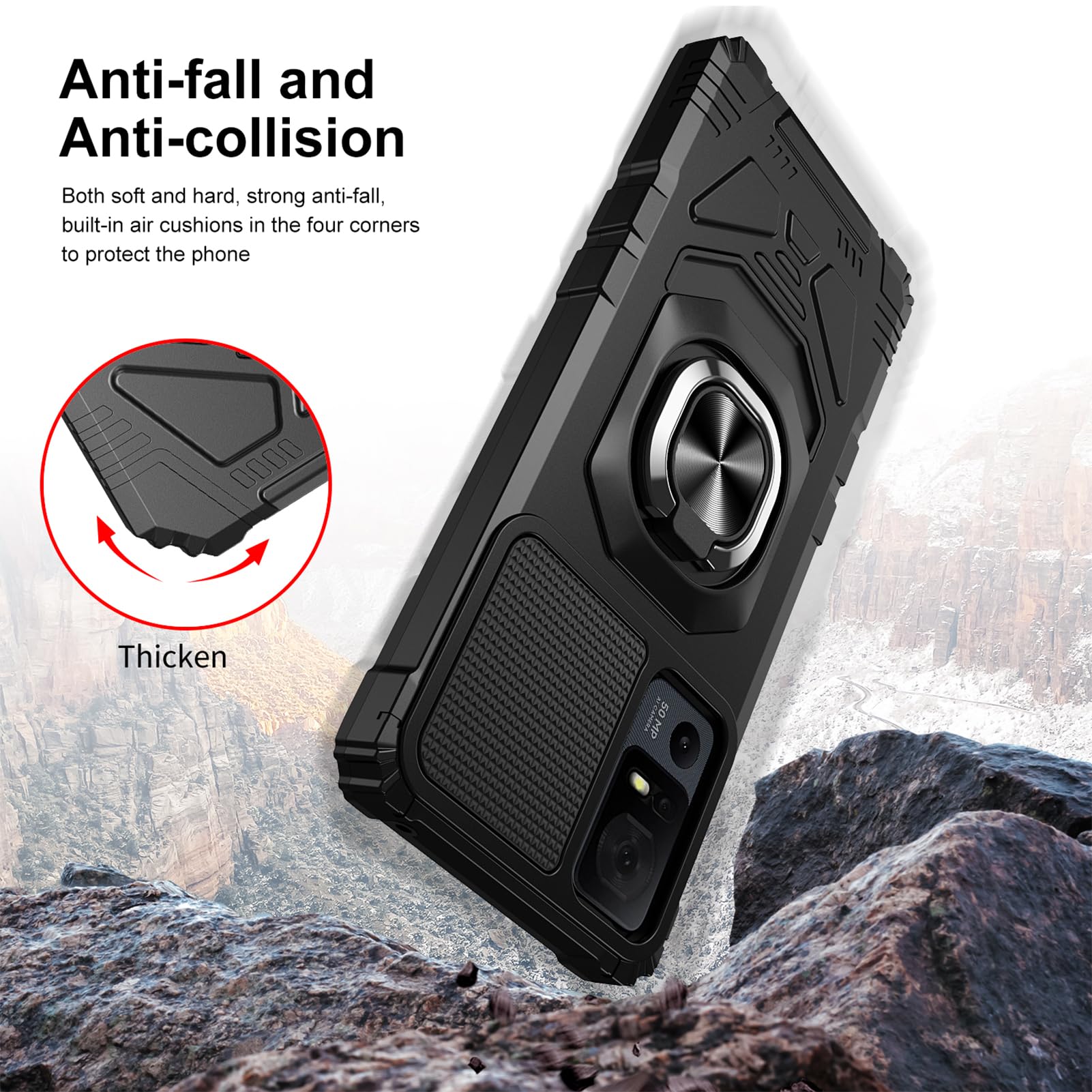 Ailiber for TCL 40 XE Case, TCL 40 X Case with Screen Protector Tempered Glass, Ring Kickstand for Magnetic Car Mount, Military Grade, Heavy Duty Shockproof Phone Cover for TCL 40 X 5G T609M-Black