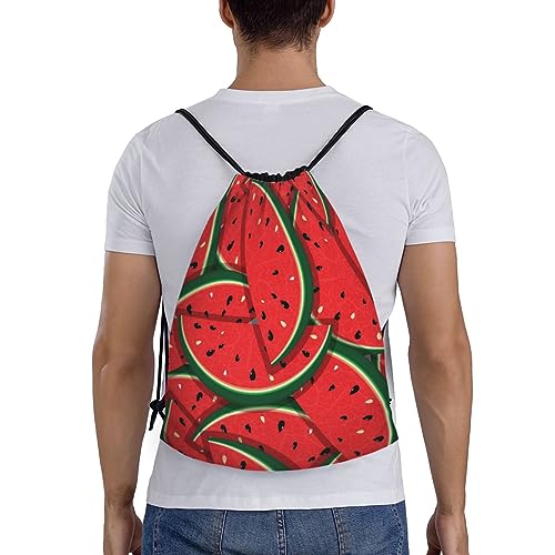 Adasomu Red Watermelon Portable Drawstring Bags For Women/Men, Lightweight Drawstring Backpack For Gym Yoga Shopping Trip