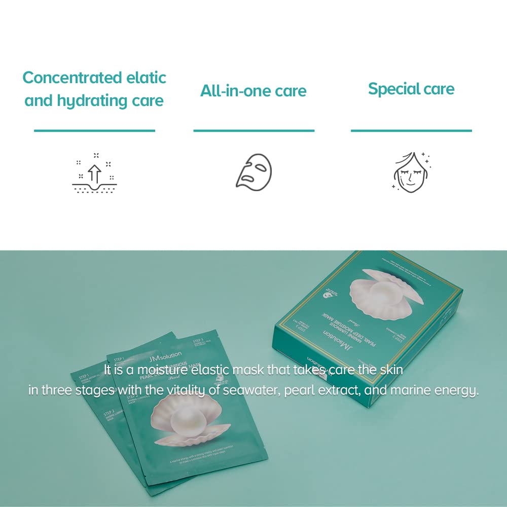 JMsolution Marine Luminous Pearl Deep Moisture 3 Step Skin Care Facial Mask - Korean Skincare - boosting Brightening Moisturizing-10 Sheets for Dry Skin