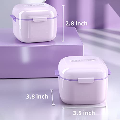 Denture Cup Bath,Portable Denture Case with Strainer Basket,braces False Teeth Storage Box Holder,Retainer case Cleaning,Soak Cup,With braces chewable tablets and Extractor(purple)…