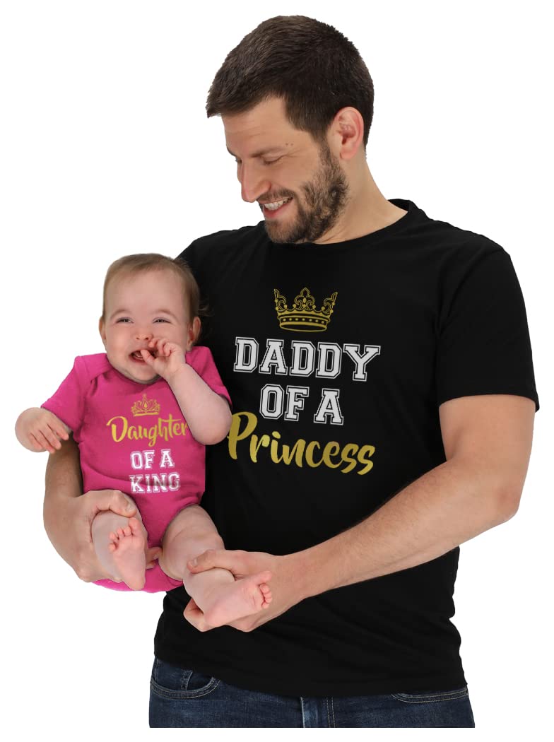 Tstars Daddy of a Princess Daughter of a King Dad and Baby Matching Outfits Gifts for New Dads Fathers Day Shirts Set man Black Large/baby Wow pink Newborn (0-3M)