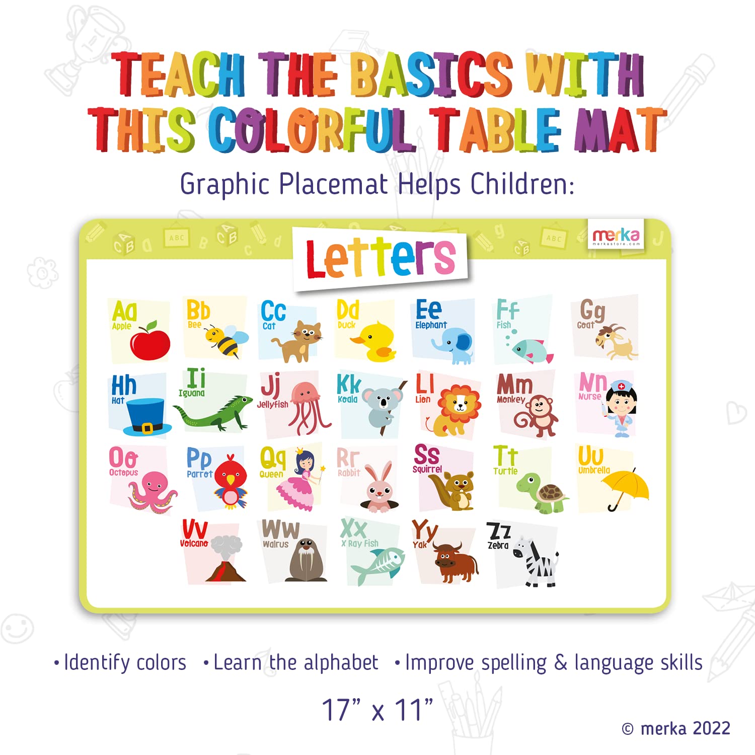 merka Kids Placemat Disposable Placemats for Baby Toddler Placemats ABC Mat Alphabet Learning and Fun Activities Non-Slip Silicone Mat for Dining Table