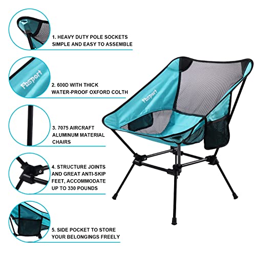 FBSPORT 2 Pack Portable Camping Chairs Lightweight Backpacking Chair Compact & Heavy Duty for Camp, Backpack, Hiking, Beach, Picnic, with Carry Bag