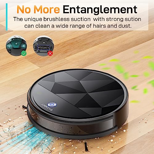 EICOBOT Robot Vacuum Cleaner,Tangle-Free Suction,Quite,Slim,Automatic Self-Charging,550ml Large Dustbin, Good for Pet Hair,Hard Floor and Low Pile Carpet,R20(Charcoal Black)