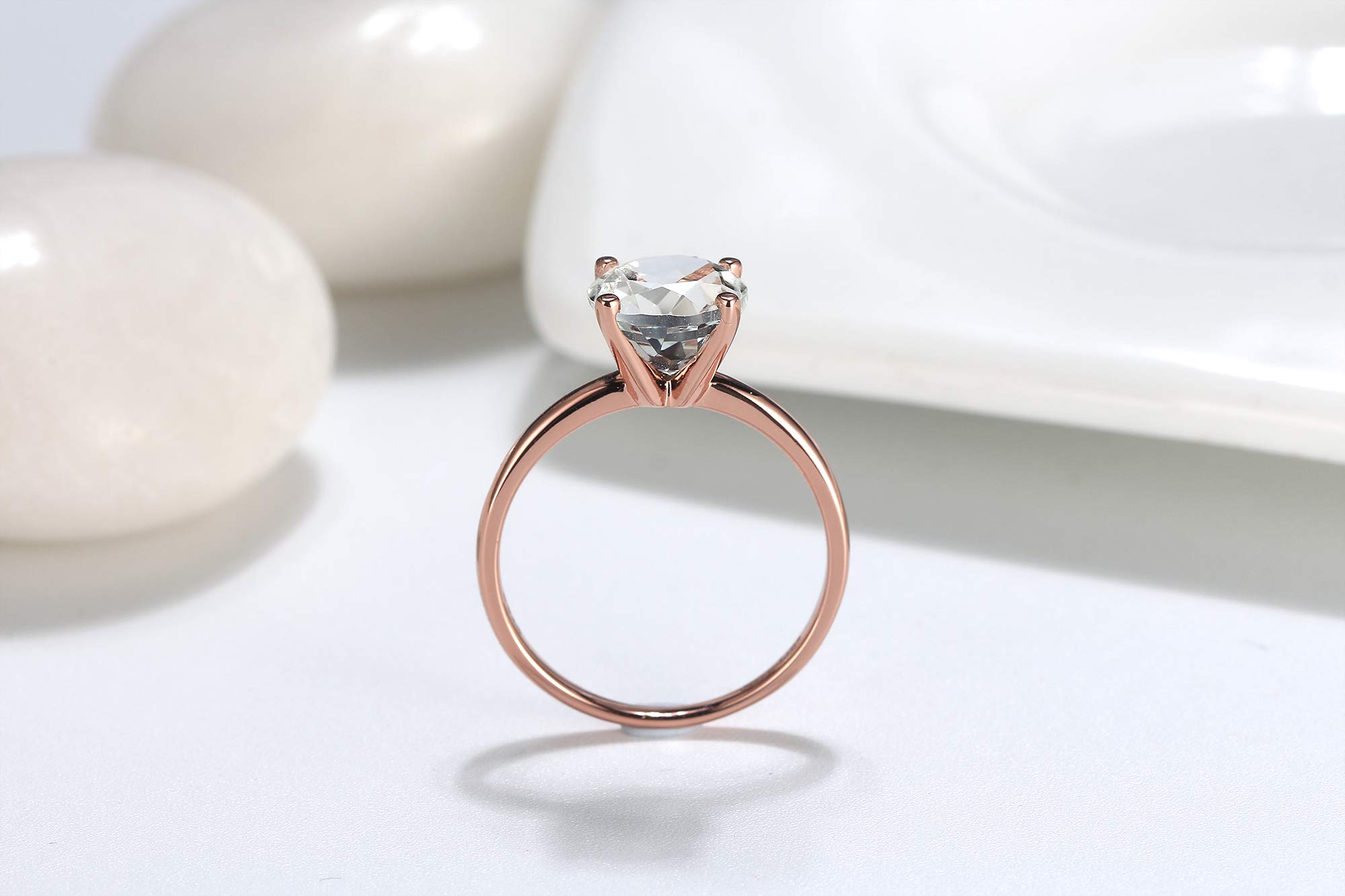 Amore 1CT 2CT 3CT DEW Solitaire Moissanite Engagement Ring by Ginger Lyne Choice of White Yellow or Rose Gold over Sterling Silver Wedding rings for women by Ginger Lyne