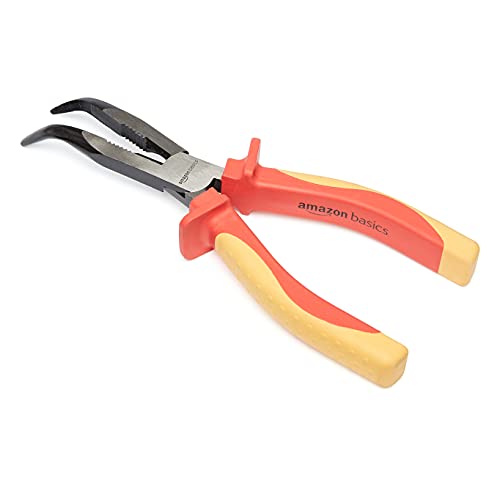 Amazon Basics 1000 Volt VDE Insulated High Bent Snipe Nose Pliers, 8-inch