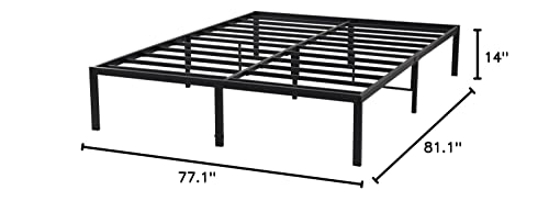 Sleeplace 14 Inch Heavy Duty Steel Slat Bed Frame/Non-Slip/Under-Bed Storage/No Box Spring Needed/No Squeaking/Bedroom Basic/Modern, Black, King