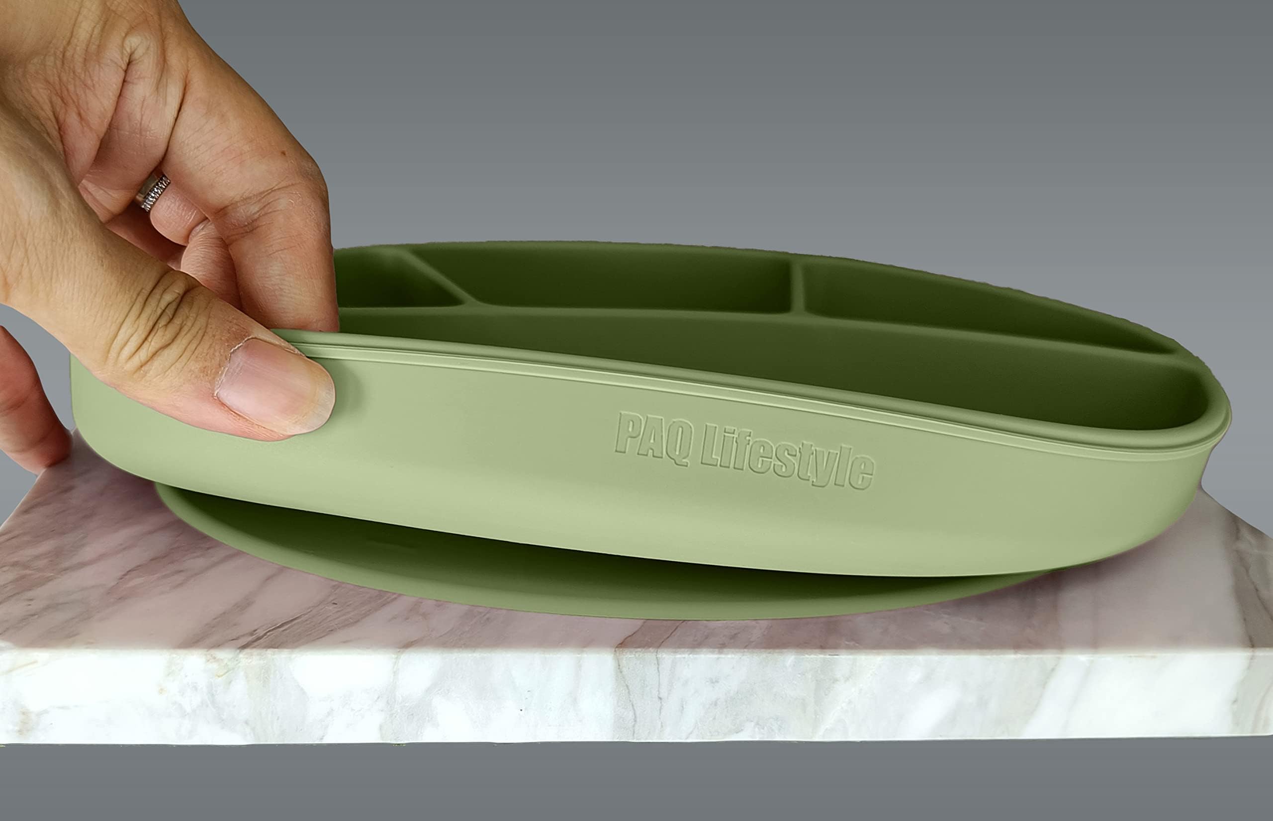 Baby & Toddler Oval Silicone suction Plate - 4 Divisions, BPA Free, PAQ Lifestyle (Rogue Pink)