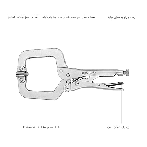 Amazon Basics 3-Piece C-Clamp Locking Pliers Set - Includes 6-inch, 9-inch and 11-inch
