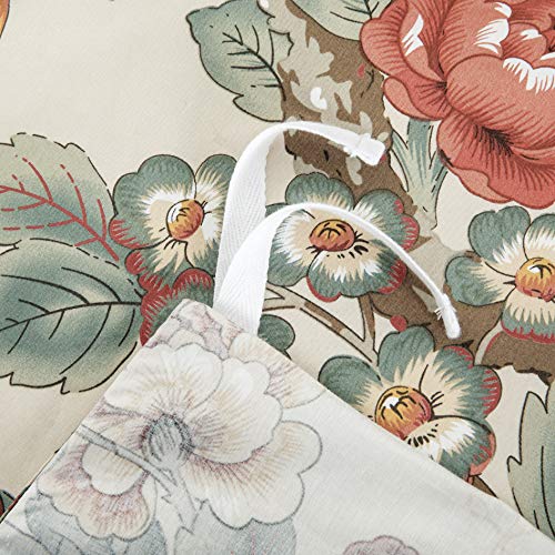 Eikei Home Chinoiserie Chic Peacock Floral Duvet Cover Paradise Garden Botanical Bird and Tree Branches Vintage Stylized Long Staple Cotton Bedding Set (Autumn Red, King)