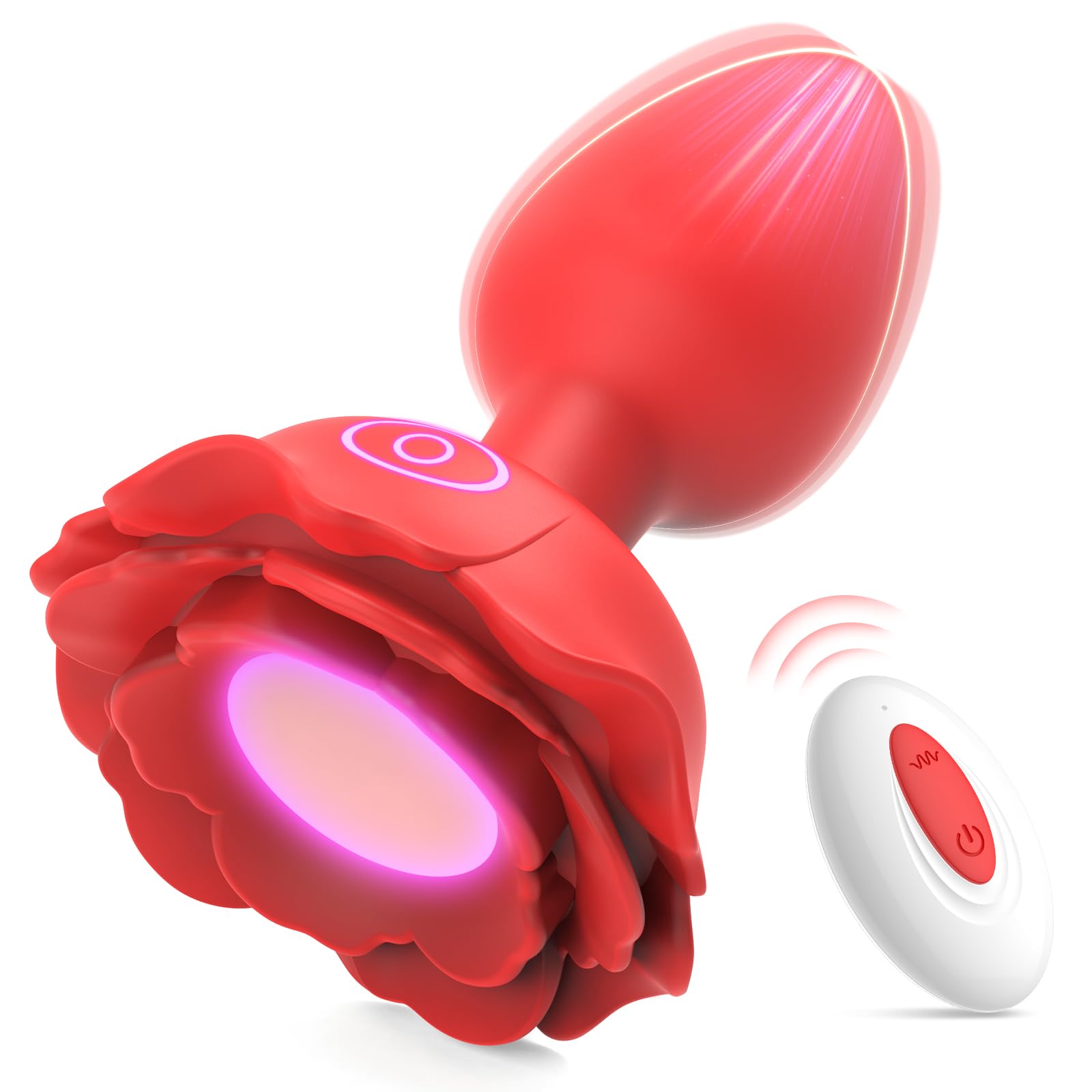 Amortoy Anal Plug Rose Vibrator Couples Sex Toys for Women, Vibrating Butt Plug with 10 Vibrations Adult Toys, Women Sex Toys Anal Vibrators Rose Sex Toy, Light Up Anal Toys Adult Sex Toys & Games