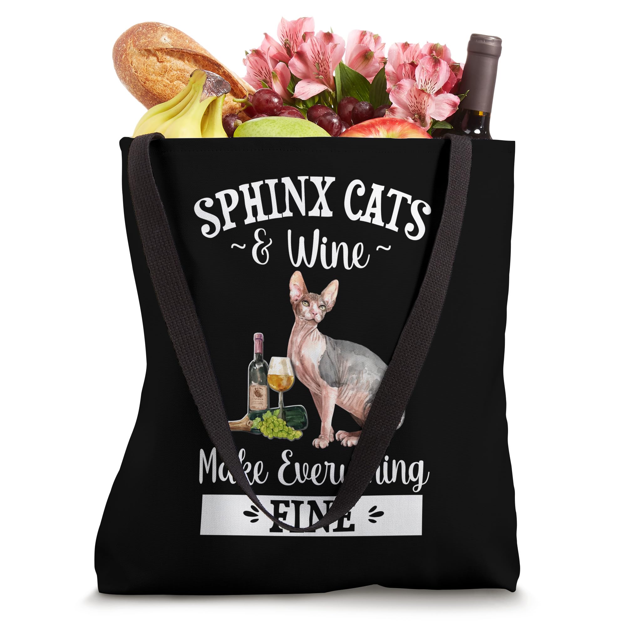 Funny Wine Fine Sphinx Cat Lover Tote Bag