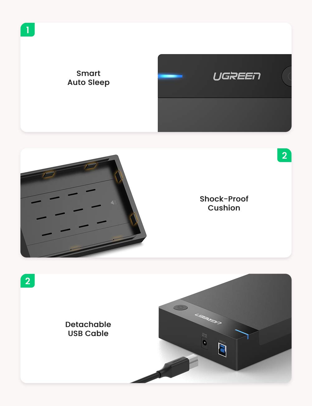 UGREEN External Hard Drive Enclosure for 3.5 2.5 Inch SATA SSD HDD USB 3.0 to SATA III Hard Drive Case with UASP 12V Power Adapter Compatible with WD Seagate Toshiba Samsung Hitachi PS5 Xbox