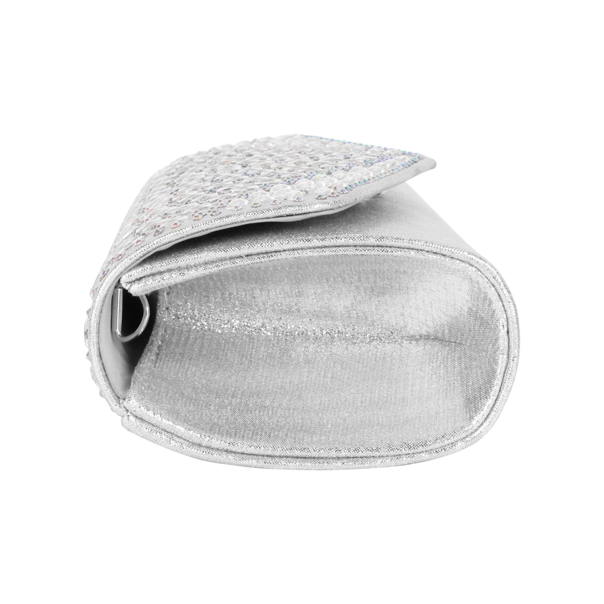 Quniko Rhinestone Flap Evening Clutch Purses Formal Sequins Handbag Crossbody Shoulder Bag for Women (Silver B)