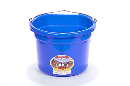 Little Giant® Flat Back Plastic Animal Feed Bucket | Animal Feed Bucket with Metal Handle | Horse Feed & Water Bucket | 8 Quarts | Blue