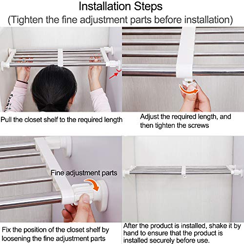 Hershii Closet Tension Shelf & Rod Expandable Metal Storage Rack Adjustable Organizer DIY Divider Separator for Cabinet Wardrobe Cupboard Kitchen Bathroom,15.74-23.62inches, 1 pcs