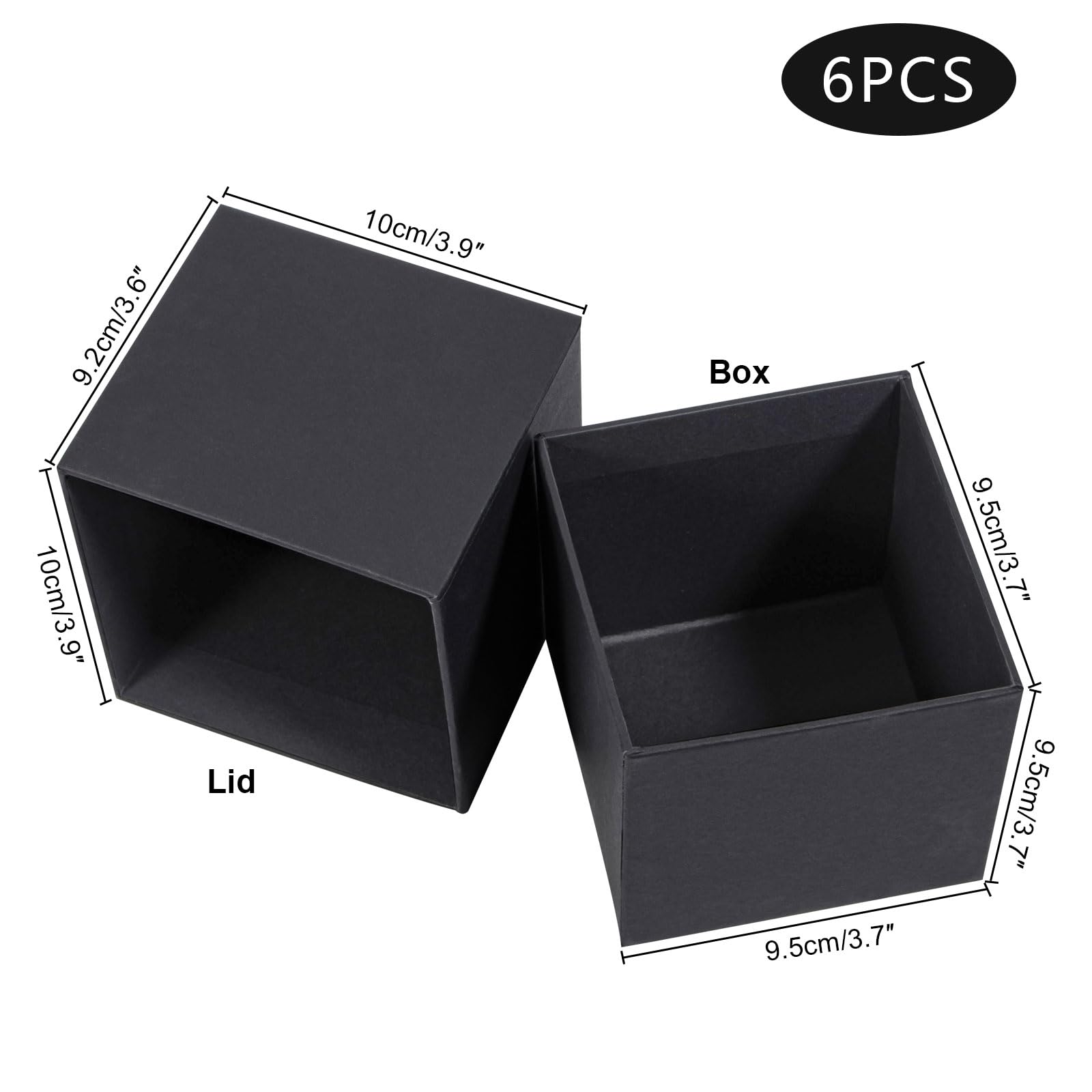 Dasofine Black Gift Boxes, 4" × 4"× 3.8" Square Box with Lid, 6pcs Small Gift Box, Candle Boxes, Gift Boxes for Present