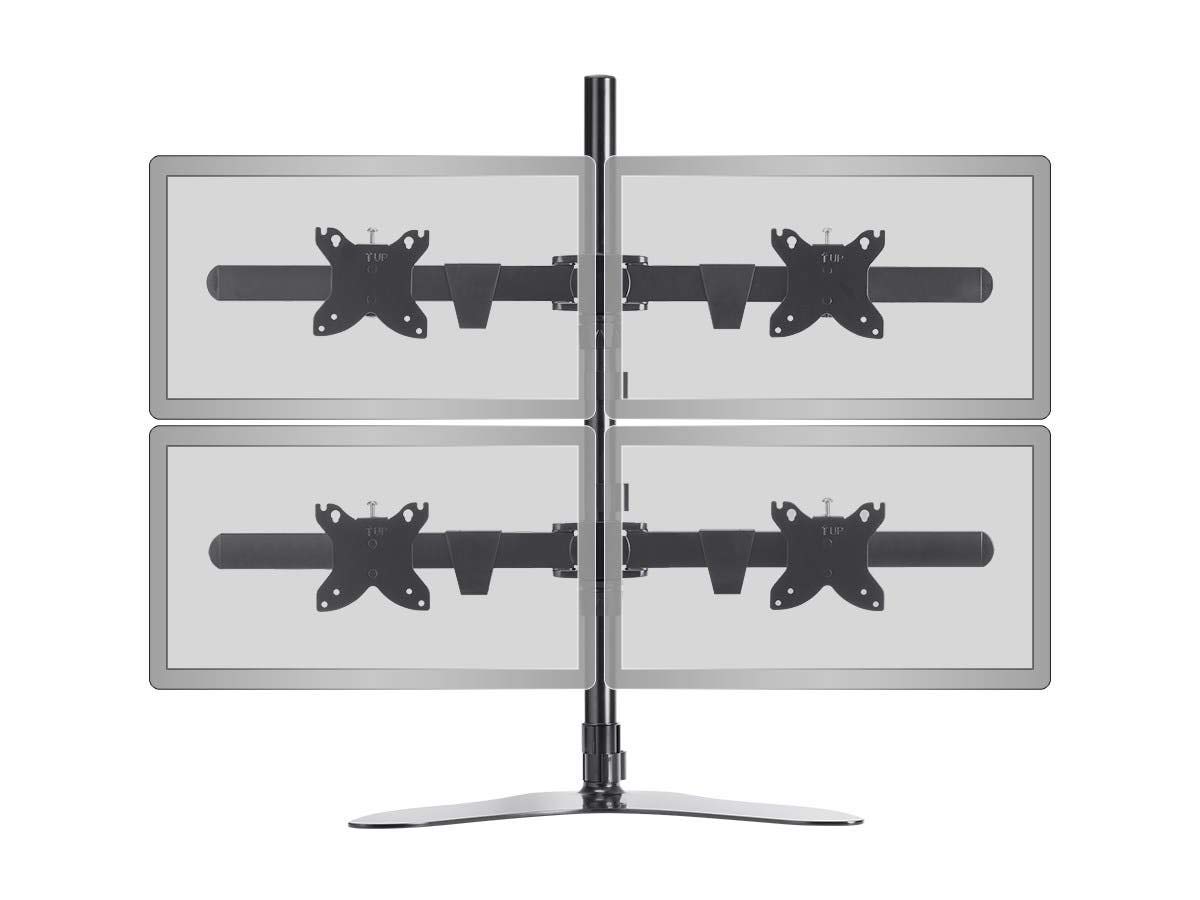 Monoprice Quad Monitor Free Standing Desk Mount - Height Adjustable, for 15-30 Inch Monitors, Black