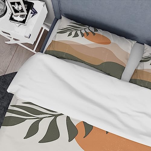 DESIGN ART Designart 'Abstract Red Moon in Earth Toned Mountains I' Modern Duvet Cover Comforter Set Twin Cover + Comforter + 1 Sham 3 Piece