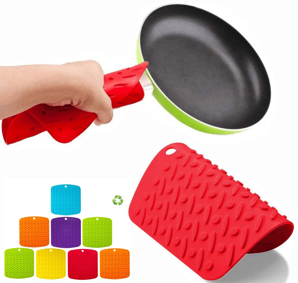 BHMBKCT Silicone Pot Holders, Trivet Mat, Hot Pad, Jar Opener, Pot Spoon Rests, Non Slip, Set of 8 (6.8 x 7 inch)…