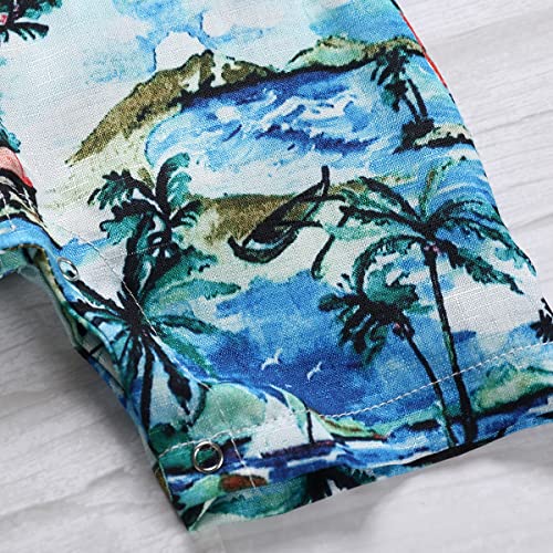 MHSH Baby Boys Hawaiian Shirts Romper Toddlers Button Down Short Sleeve Outfits Infant Kid Onesie Summer Beach Clothes(3-6M, blue)