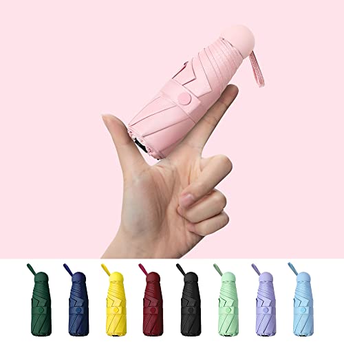 TIME LOVER Compact Travel Sun & Rain Umbrella Windproof Portable Mini Folding Umbrella for Girls Women (Pink)