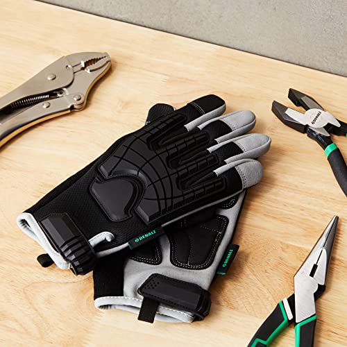 Amazon Brand - Denali Synthetic Leather Mechanics Gloves with Touchscreen Finger Patch, Large