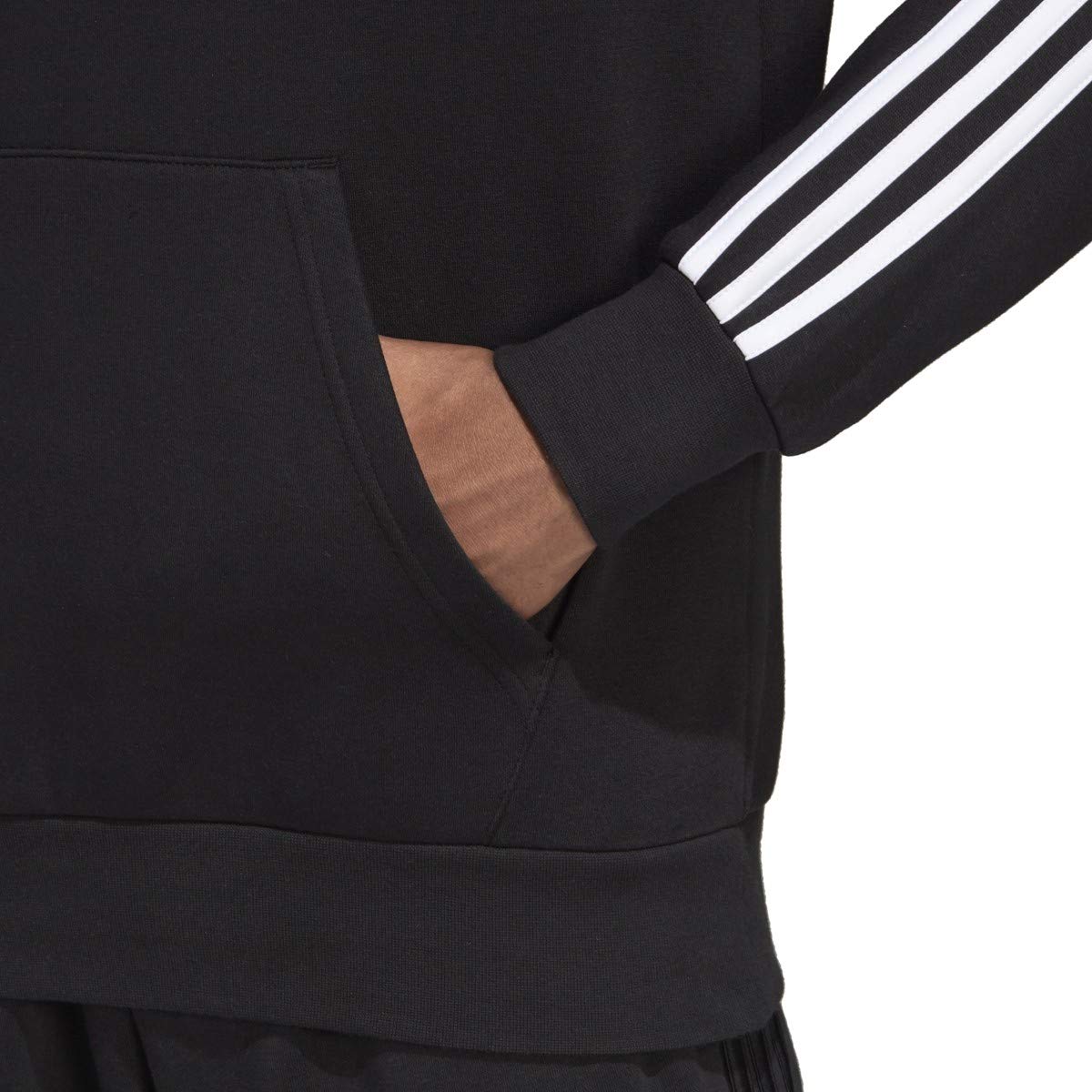 adidas Essentials Men's 3-Stripes Pullover Hoodie, Black/White, X-Large