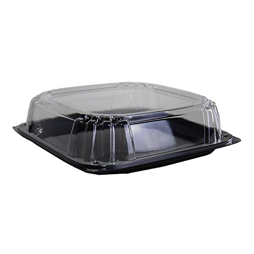 Sabert Black 12" UltraStack Square Platter with Clear 3" Dome Lid, Durable Plastic, Disposable, 25 Count