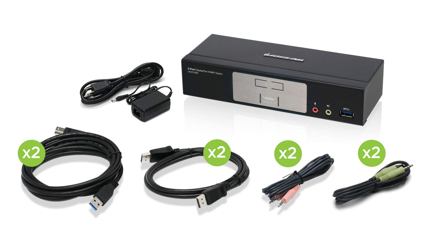 IOGEAR 2-Port DisplayPort KVMP Switch - 4K 60Hz - 2-Port USB 3.1 Hub 5Gbps - Keyboard Mouse Input - 7.1 HD Audio - Front Panel Selector - TAA Compliant - Mac/Win - GCS1932