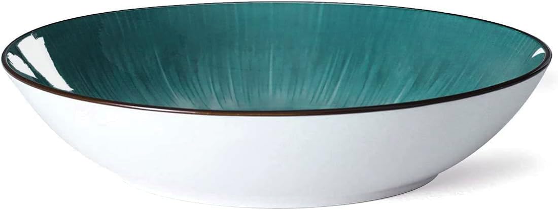 Bestone 12 Piece Round Kitchen Dinnerware Set,Plates and Bowls sets,Dishes, Plates, Bowls, Dish Set,Plates and Bowls,Service for 4, Chip Resistant Porcelain,Starburst Turquoise green