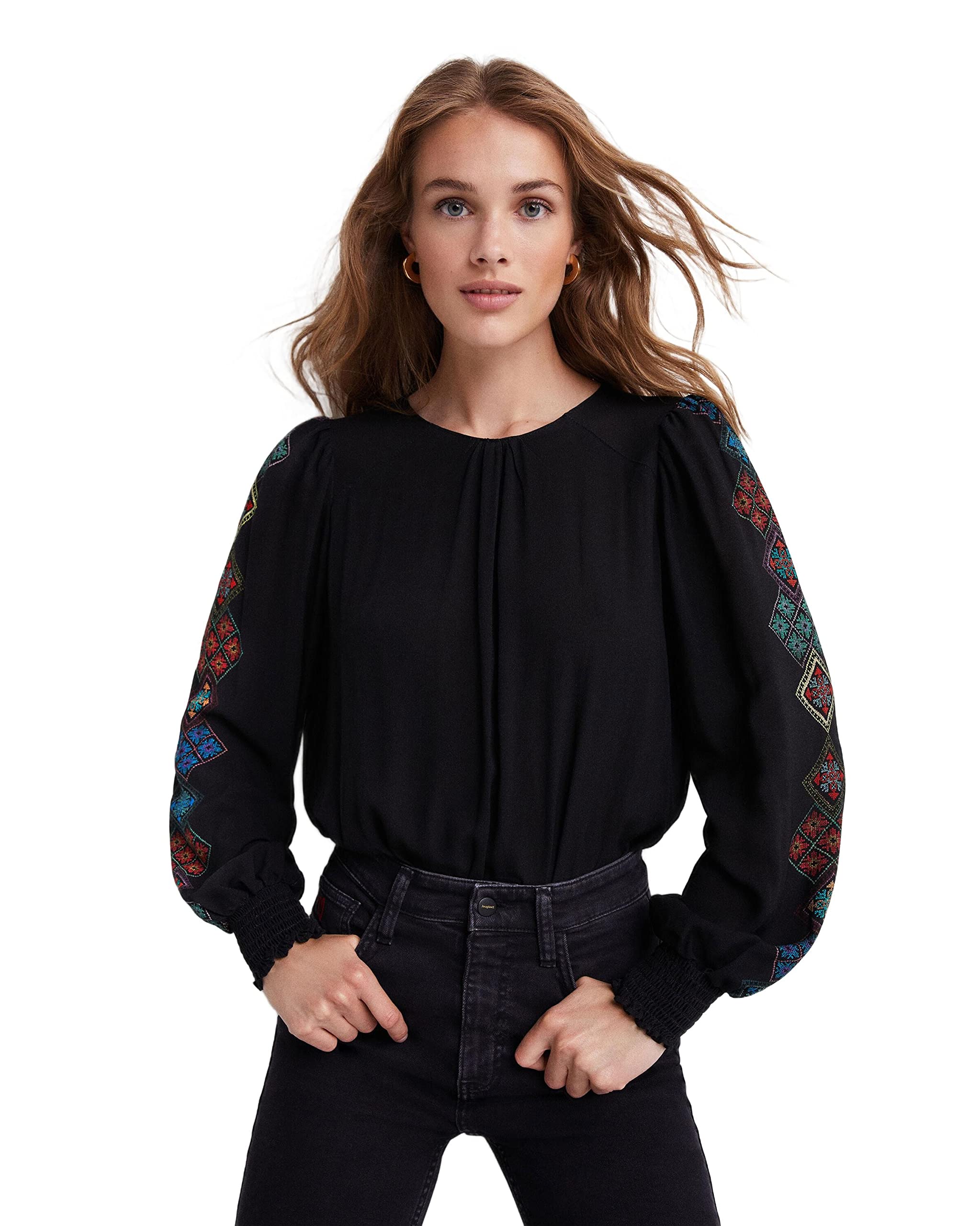 Desigual woMens Casual Blouse, Black, Large US