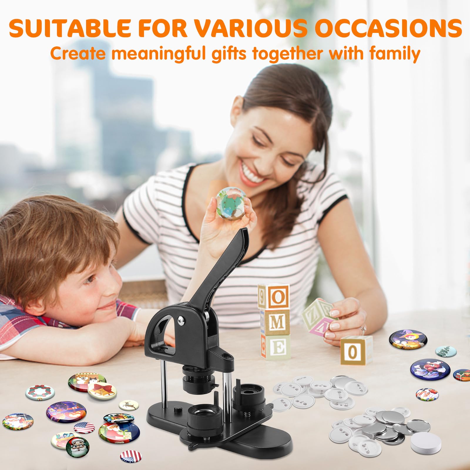 Aiment 1+1.25+2.25 inch Button Maker Machine - Free Button Badge Maker Press with 600Pcs Button Parts for Festival Gift (Black, 25/32/58mm)
