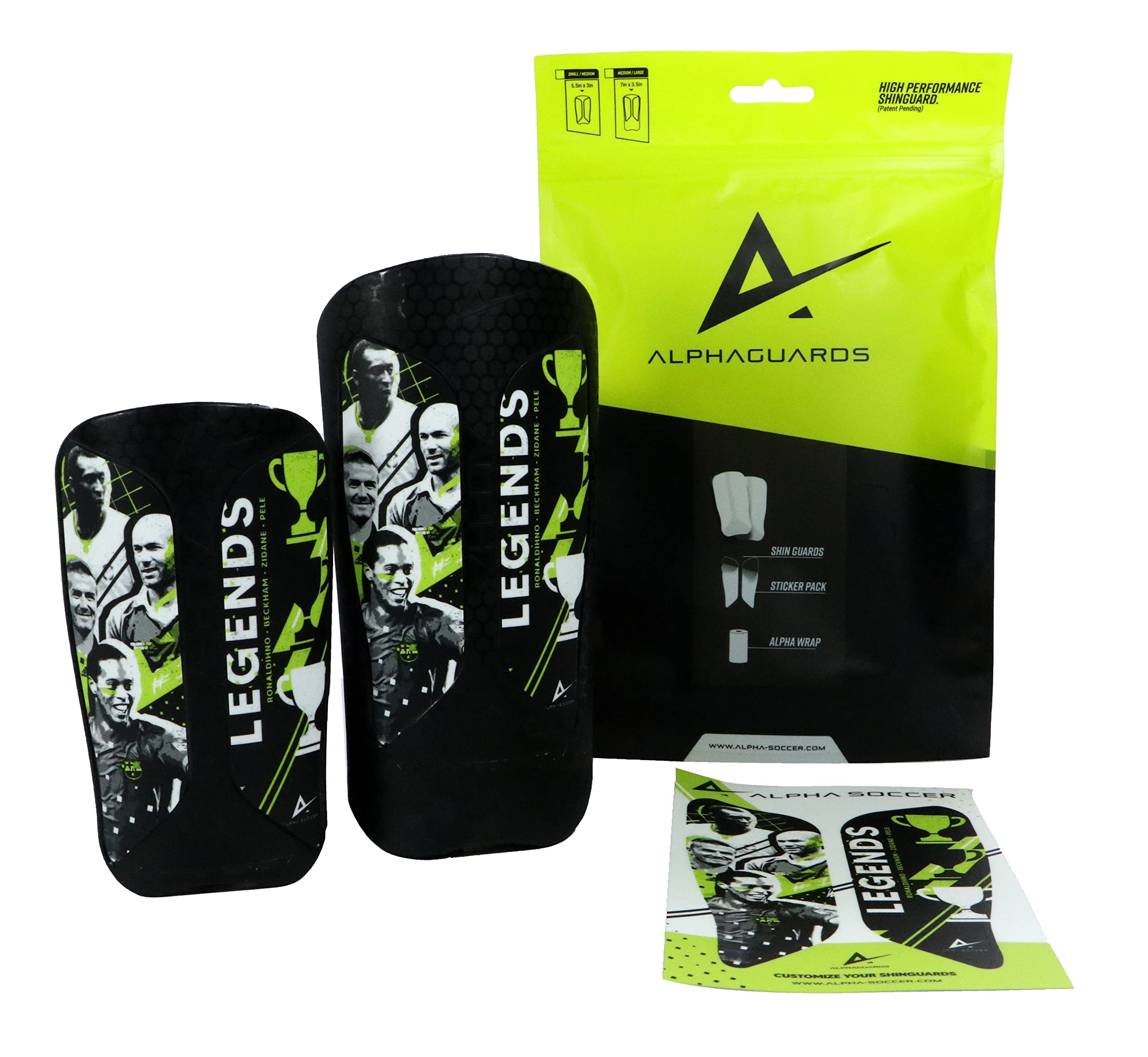 Alpha Soccer Youth Shin Guards - Soccer Protective Gear, Lightweight Shin Guard Set with Single Straps (S/M, Messi Stickers)