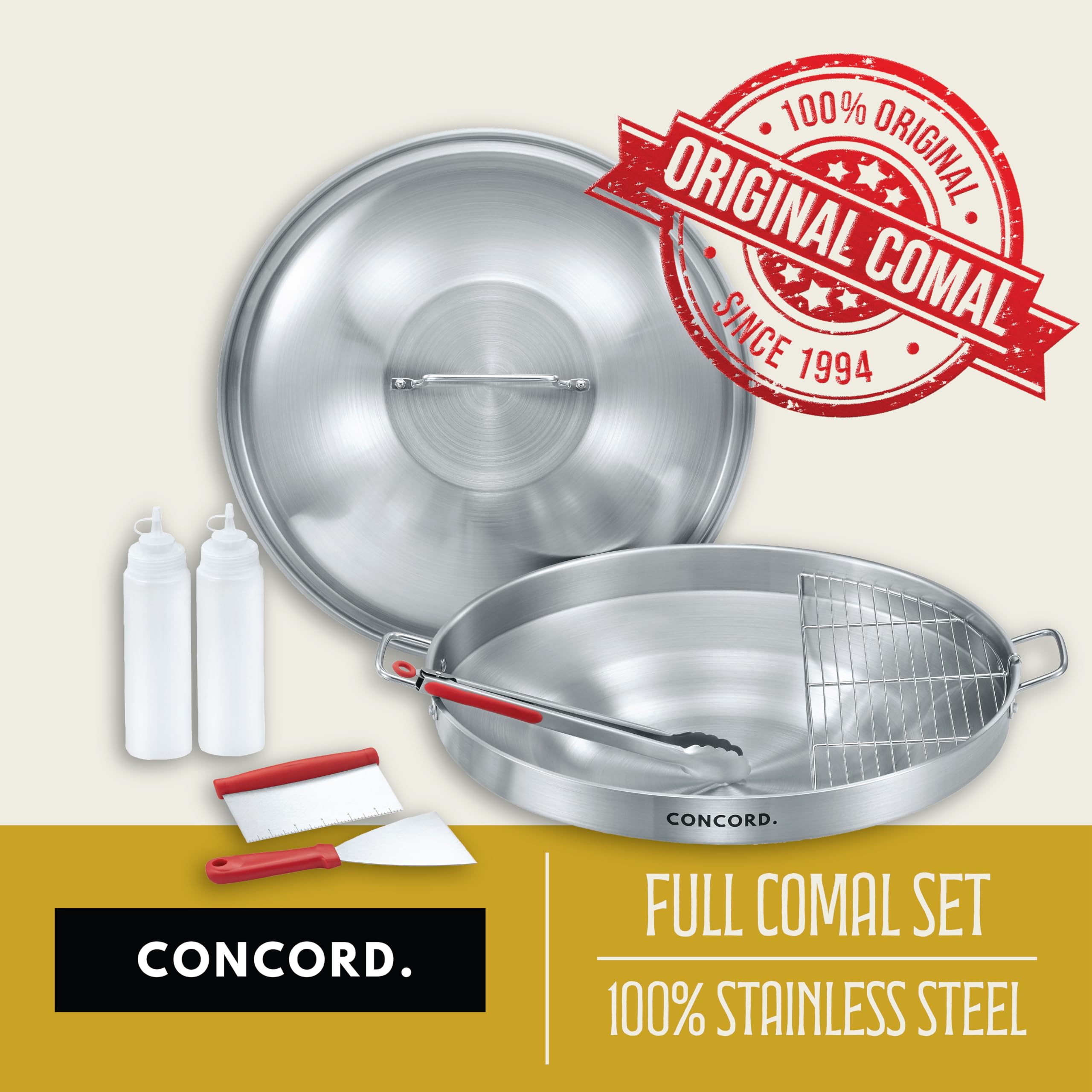 CONCORD Stainless Steel 8 Piece 22" Comal Cookware Set. Comales Discada Set