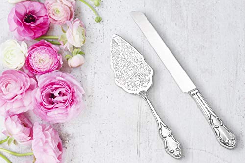 Strova Silver Wedding Cake Serving Set - Elegant Cake Cutting Knife and Server for Event Use