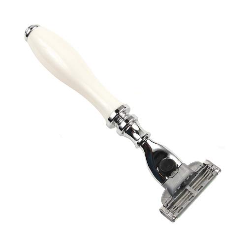 Parker β Deluxe Mach 3 Razor with Triple Blades for Close Shave β Premium White Resin Handle with Chrome Trim