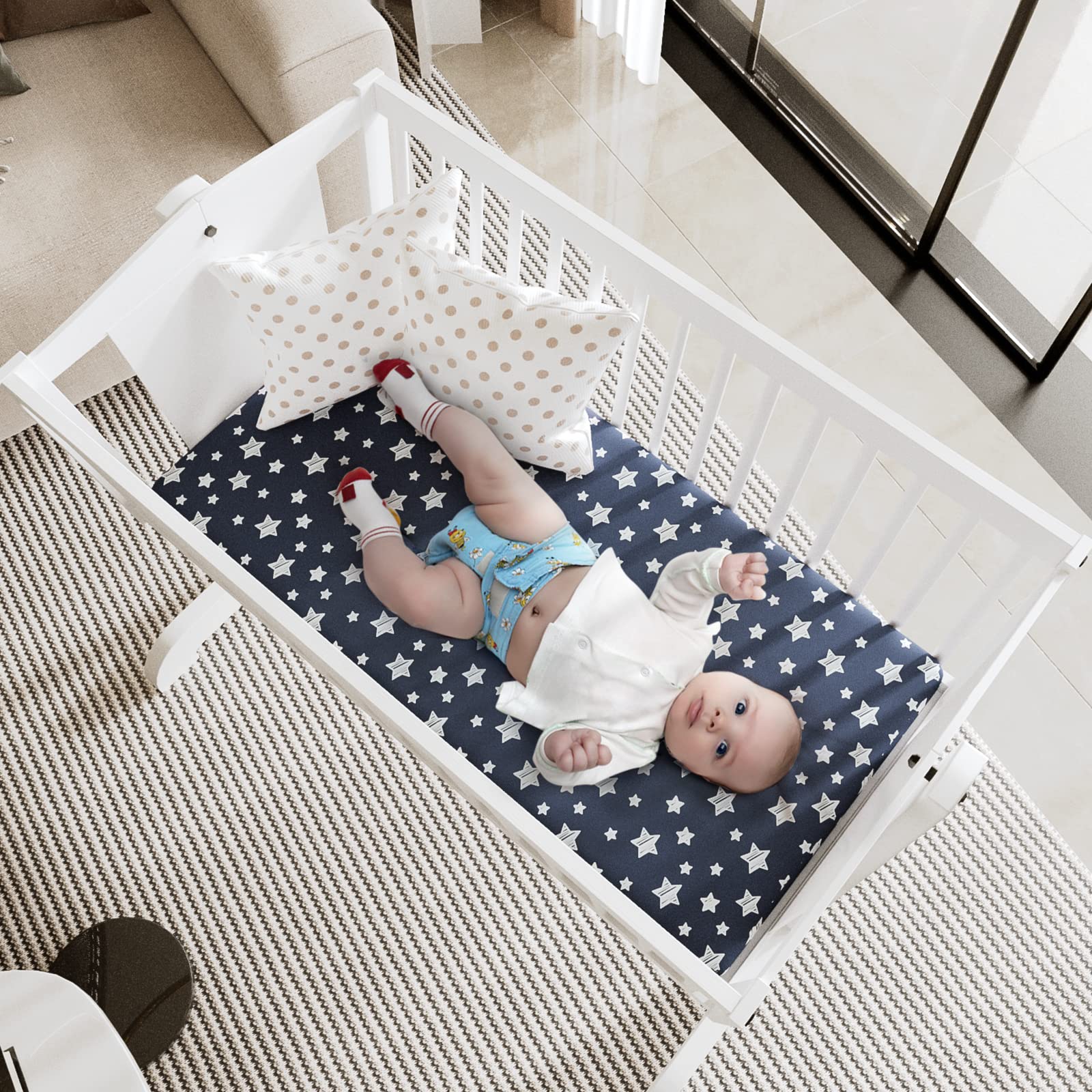 Bassinet Sheets Set 4 Pack for Baby Boy, Universal Fit for Oval, Hourglass and Rectangular Mattress, Navy